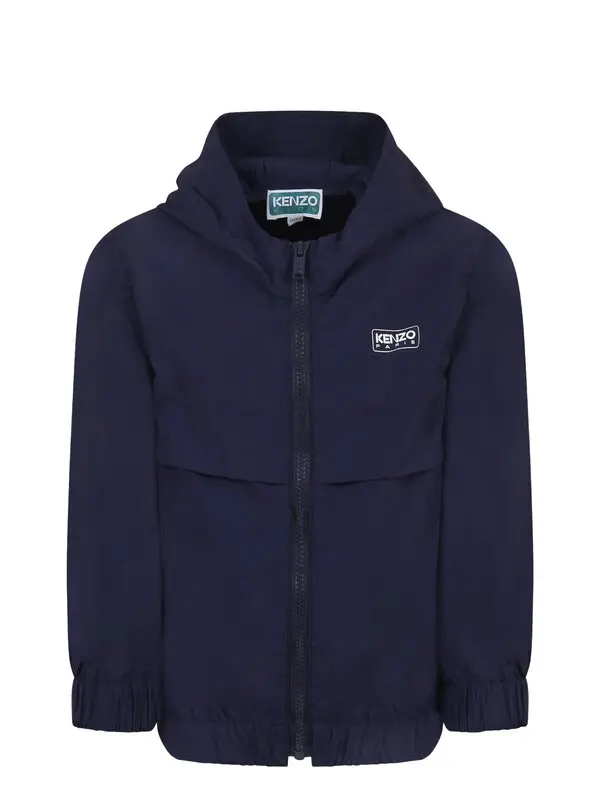 Kenzo Logo Hooded Zip-up Jacket - Blue