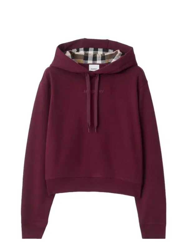 Burberry Cropped Cotton Hoodie - Deep Grape Purple