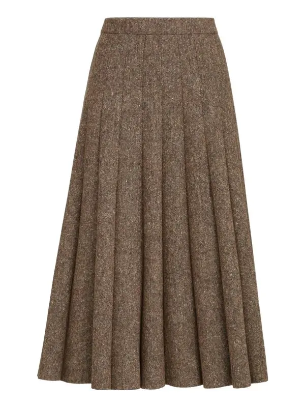 Brunello Cucinelli Virgin Wool Donegal Pleated Flared Skirt - Light Brown