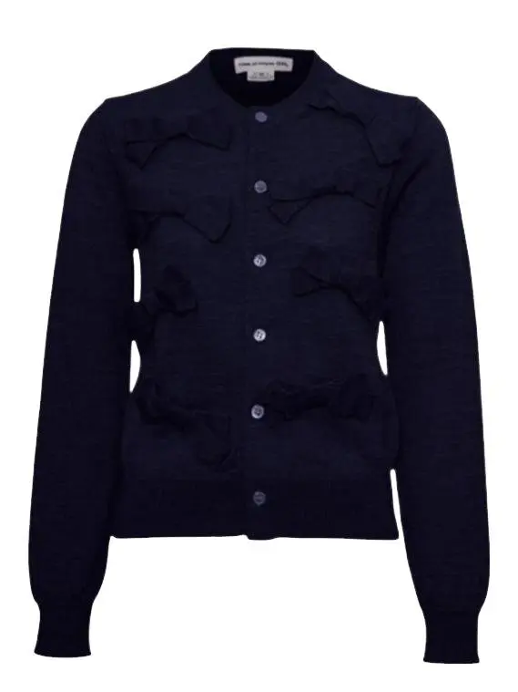 Comme Des Garçons Single-breasted Knit Cardigan With Bow Detail - Navy