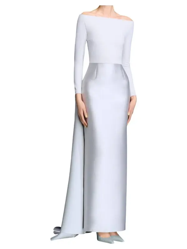 Solace Long-sleeved Off-the-shoulder Gown - Platinum