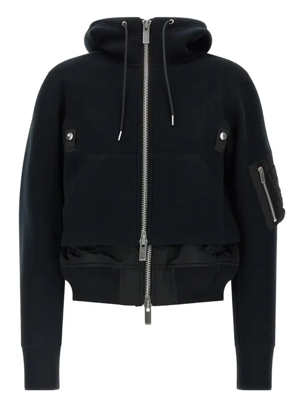 Sacai Zip-up Bomber Jacket With Drawstring Hood - Black