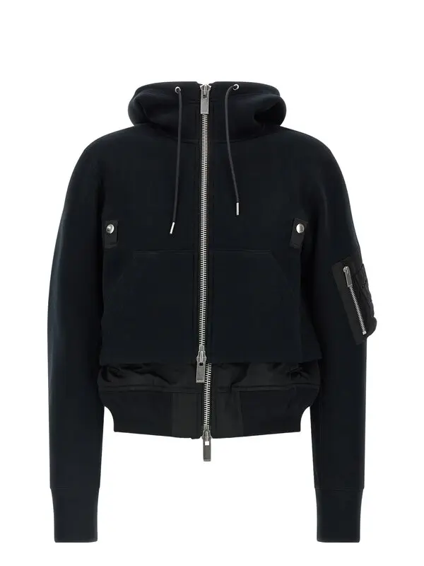 Sacai Zip-up Bomber Jacket With Drawstring Hood - Black