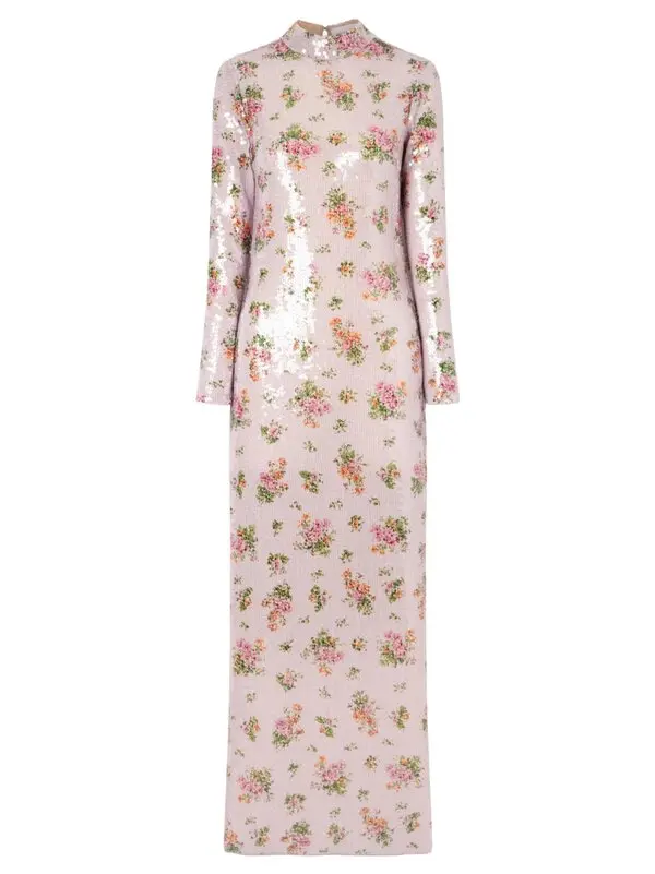 Brandon Maxwell Floral Sequin Long Dress - Pink