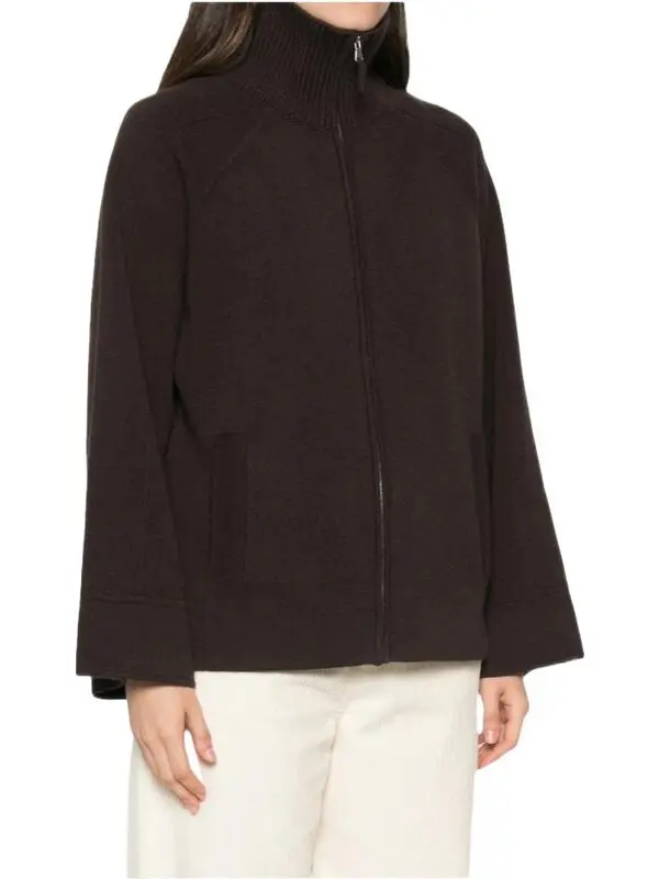 ALLUDE Long Sleeve Zip-up Jacket With Funnel Neck - Dark Brown