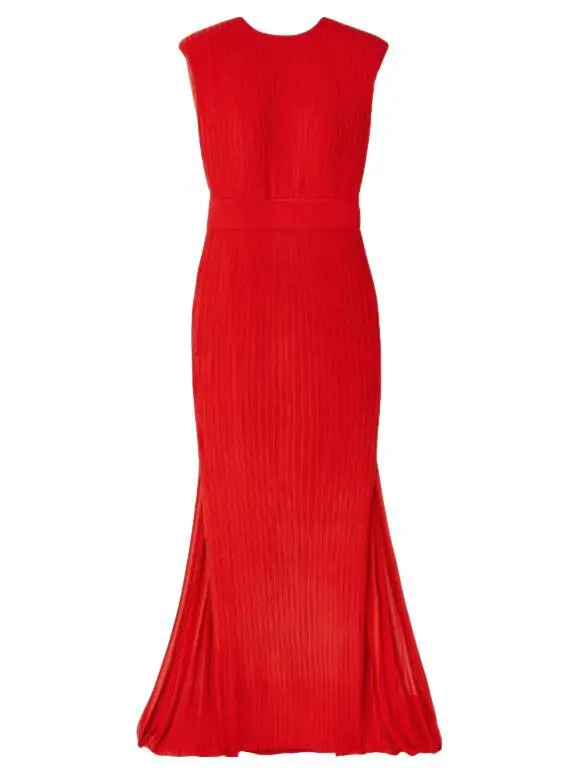 Solace Tavia Pleated Belted Maxi Dress - Red