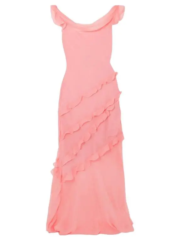 Saloni Draped Ruffled Silk-blend Crepon Gown - Pink