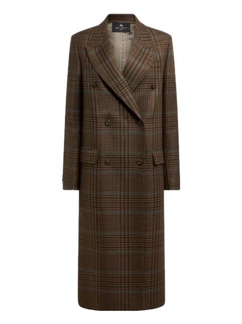 Etro Double-breasted Wool Coat With Prince Of Wales Motif - Green