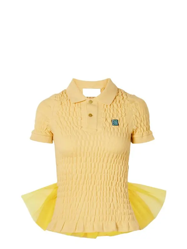 CONNER IVES Stretch Cotton Polo With Logo Patch And Tulle Hem - Nude