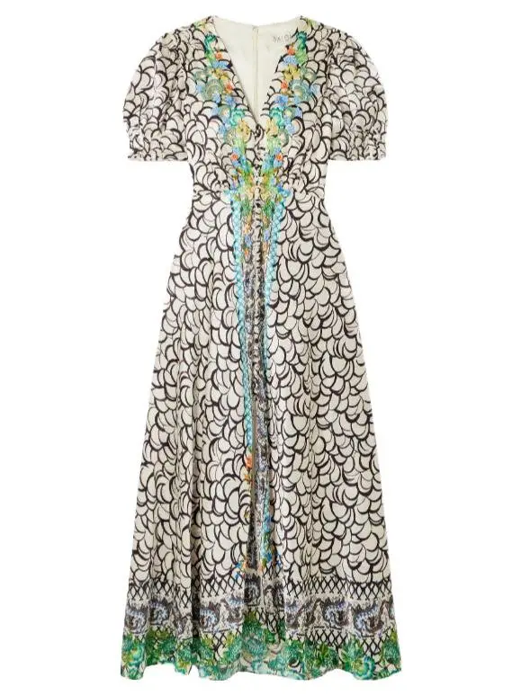 Saloni Printed Silk Dress - White