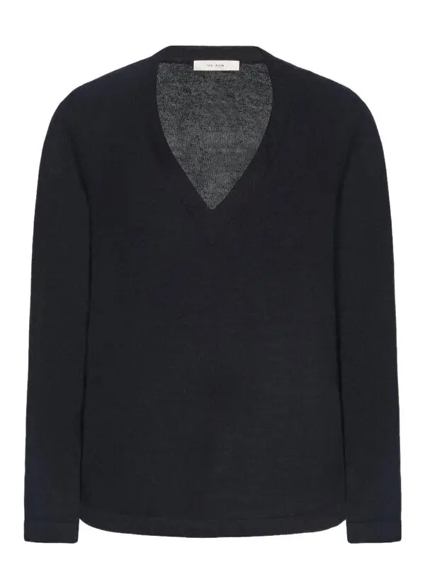 THE ROW Poesis Lightweight Cashmere V-neck Sweater - Black