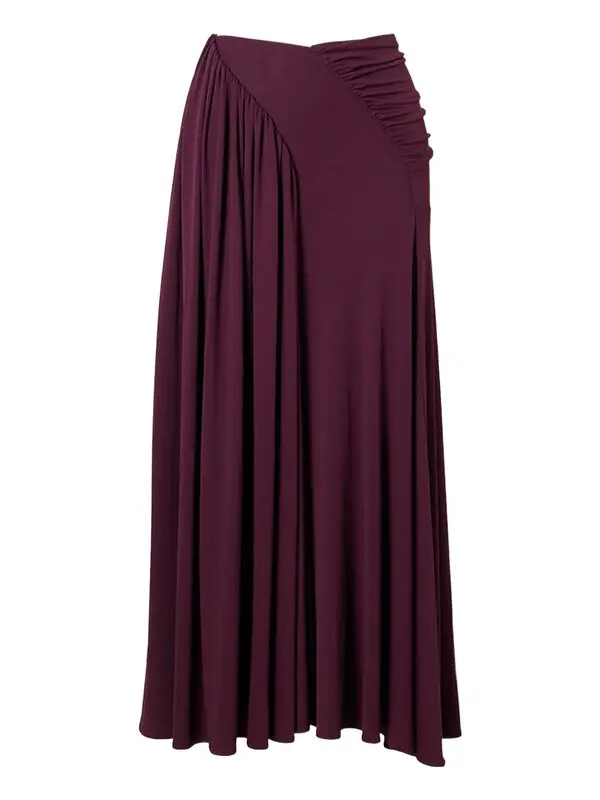 Rabanne Burgundy Diagonal Ruched Long Skirt - Red
