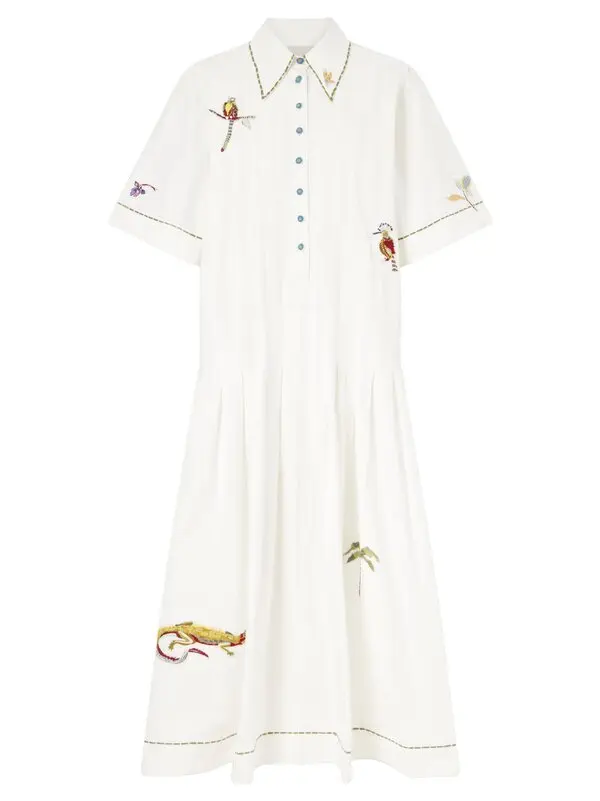 ALEMAIS Camelia Embroidered Organic Cotton Midi Dress - No