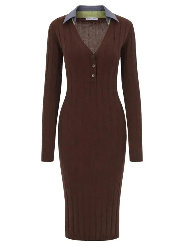Patrizia Pepe V-neck Ribbed-knit Dress - Brown