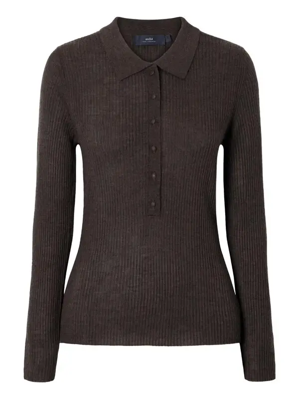 Arch4 Maja Ribbed Cashmere Polo Sweater - Brown