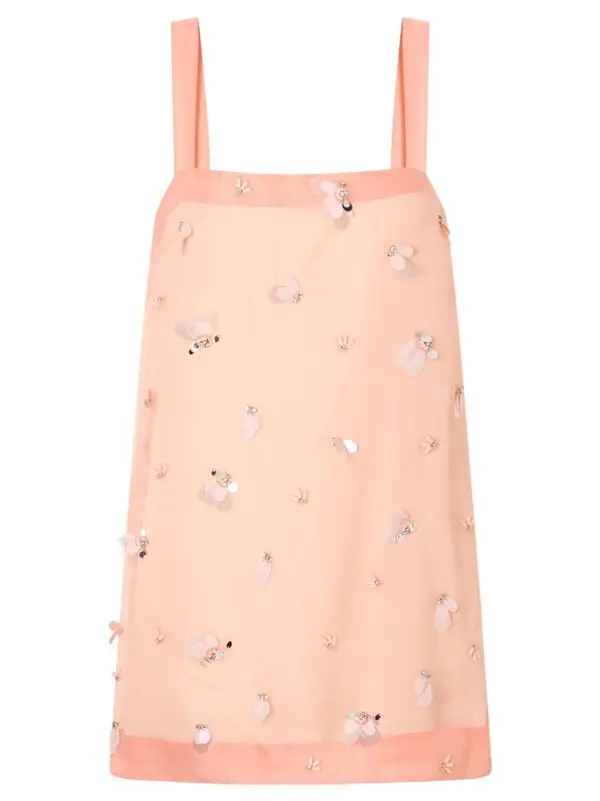 Simkhai Peach Tulle Mini Dress With Floral Embellishment - No