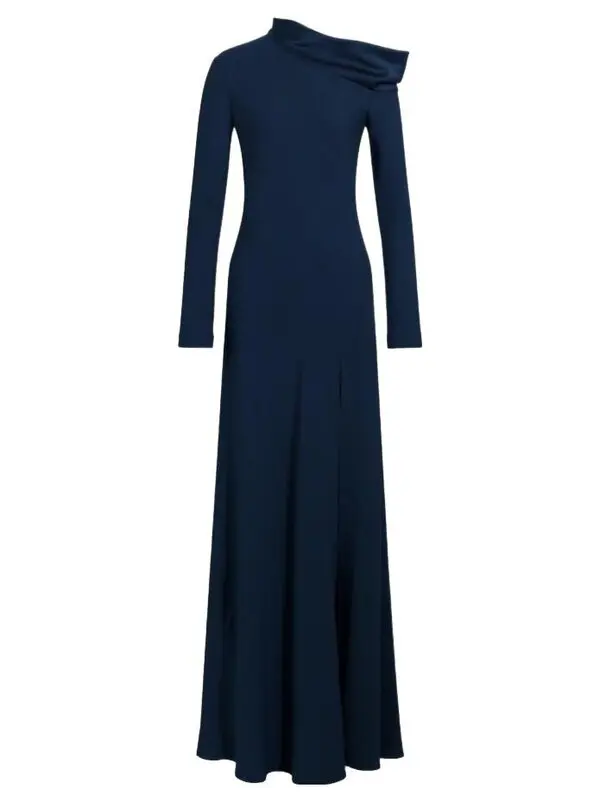 Alberta Ferretti Long Sleeve Asymmetric Neck Dress - Blue