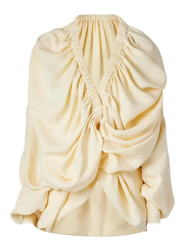 Sharon Wauchob Draped Wool And Silk-blend Crepe Wrap Blouse - Nude