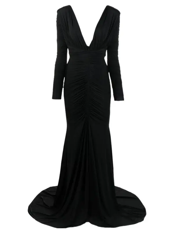 Alex Perry V-neck Long-sleeve Gown - Black