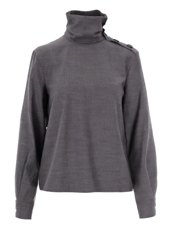Patrizia Pepe High Neck Blouse With Straight Hem - Gray