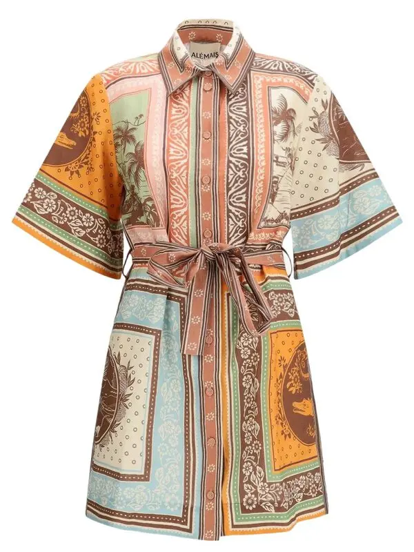 ALEMAIS Alberta Printed Mini Shirt Dress - Brown
