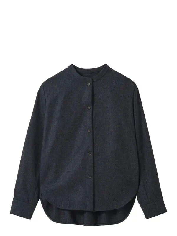 Johnstons Of Elgin Wool & Cashmere Blend Grandad Collar Shirt - Blue