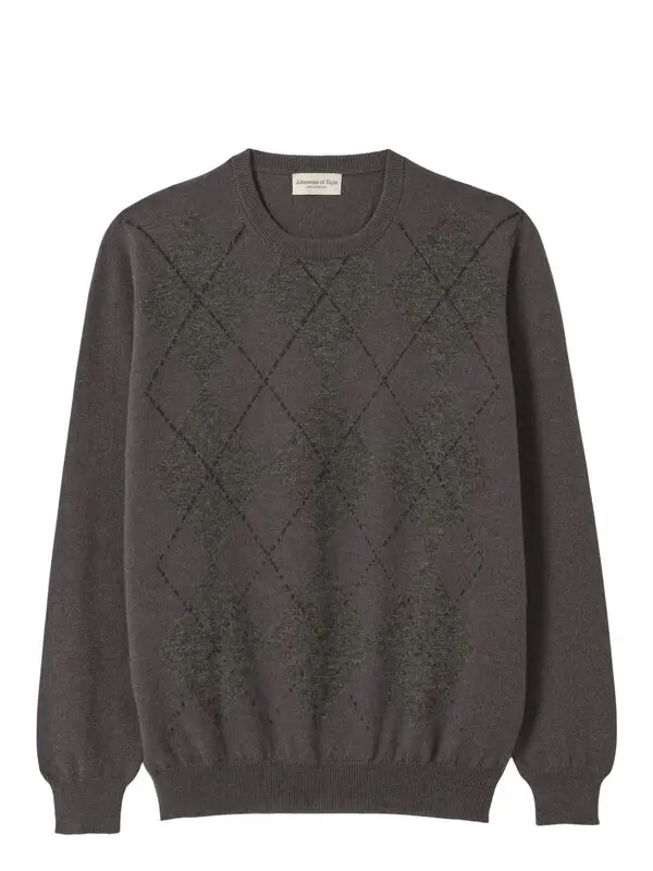 Johnstons Of Elgin Argyle Crew Neck Cashmere Jumper - Grey