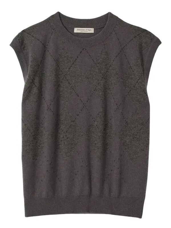 Johnstons Of Elgin Clan Mid Argyle Cashmere Tank - Grey