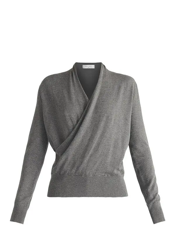 PAISIE Long Sleeve Knitted Wrap Top - Grey