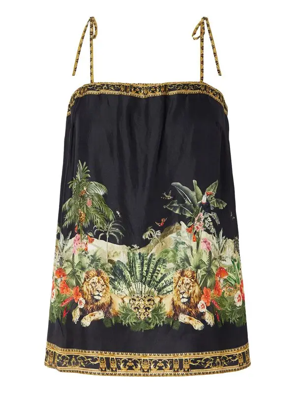 Camilla Crystal-embellished Printed Silk-satin Top - Black