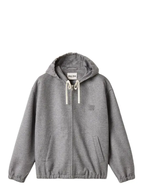 Miu Miu Double Cashmere And Wool Hoodie Jacket - Grey