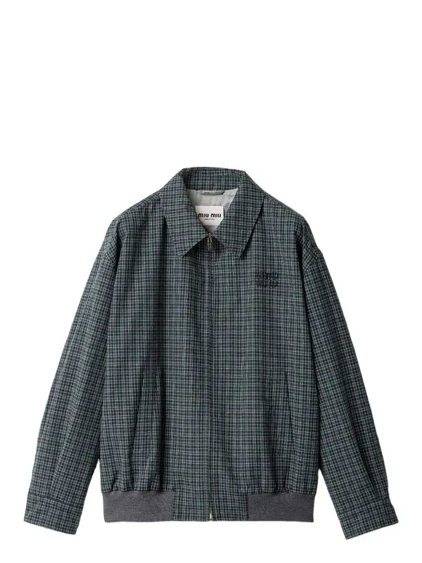 Miu Miu Checked Flannel Blouson Jacket - Blue/bottle