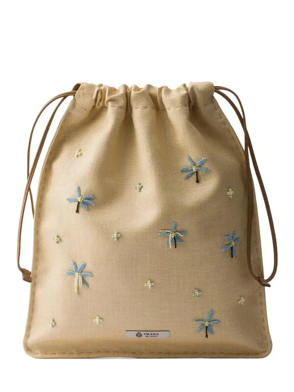 Prada Embroidered Canvas Pouch - Neutral