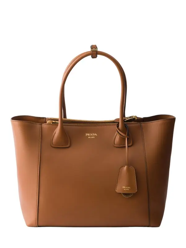 Prada Large Leather Tote Bag - Brown