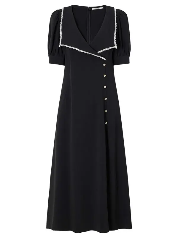 Alessandra Rich Lace-trimmed Crepe-cady Midi Dress - Black