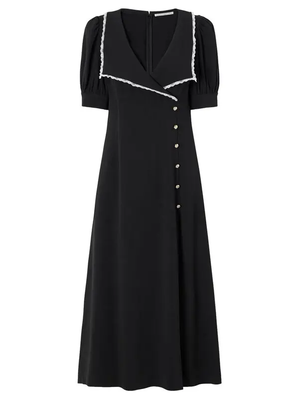 Alessandra Rich Lace-trimmed Crepe-cady Midi Dress - Black