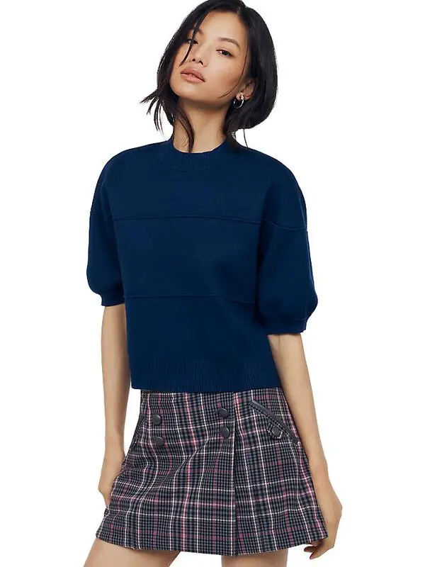 Maeve Puff-sleeve Knit Pullover - Navy
