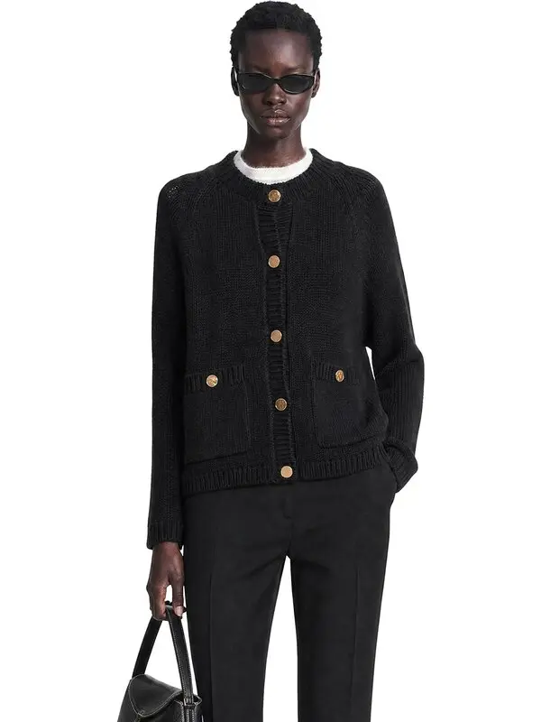 TOTEME Hammered Button Cotton Cardigan - Black