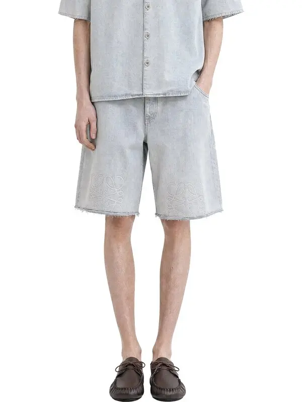 Loewe Anagram Cut-out Denim Shorts - Blue