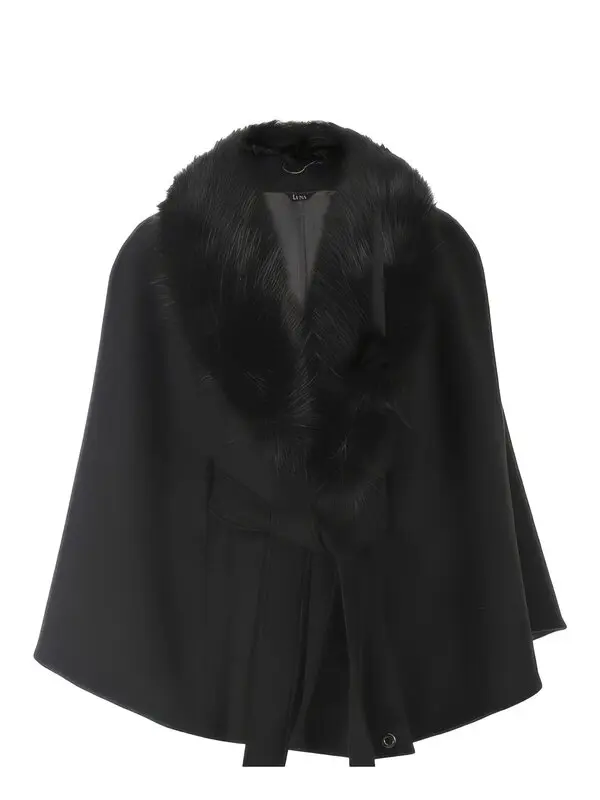 LUNA FASHION HOUSE Selina Wool Cape With Fur Trim - Black