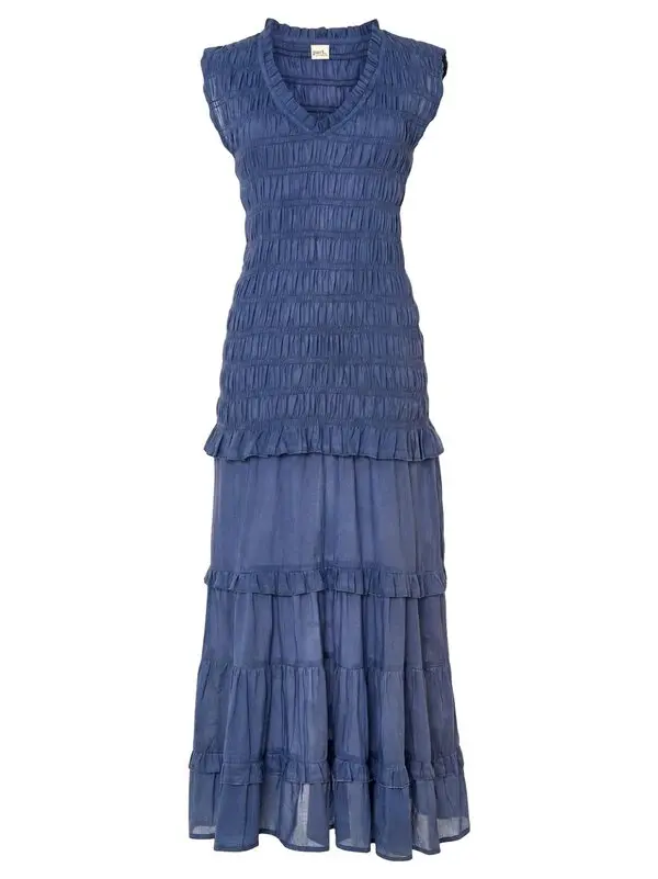 PAR Y ESCALA Maxi Dress With V-neck And Tiered Skirt - Blue