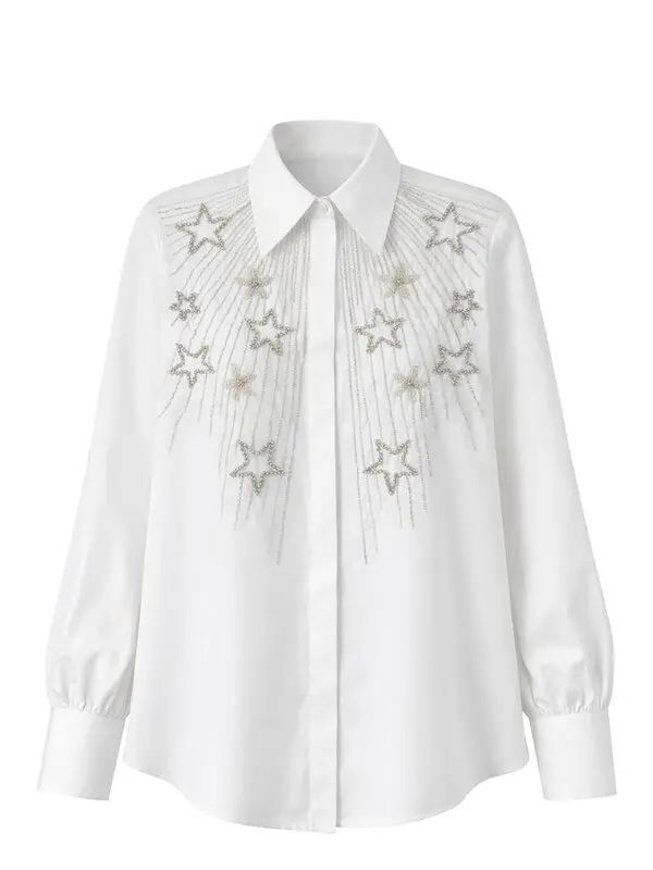 EXQUISE Embroidered Cotton Shirt - White