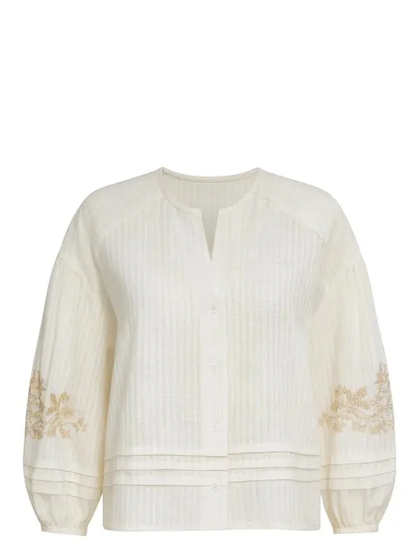 EXQUISE Long Sleeve Embroidered Blouse - White