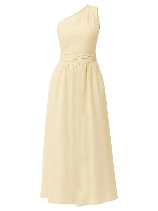 EXQUISE Neutrals / Burk Elastic Waist Linen Blend Midi Dress Ecru - Yellow