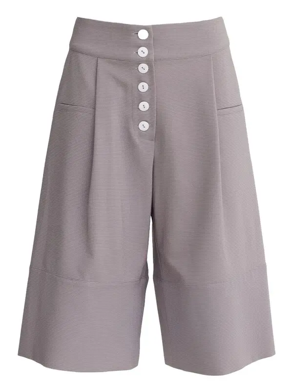 JULIA ALLERT Button Front Wide Leg Bermuda Shorts - Brown