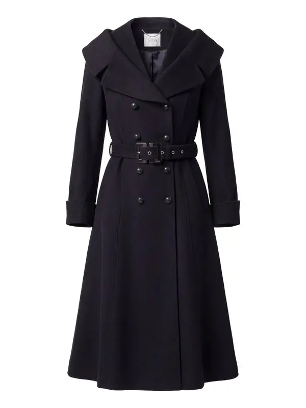 LUNA FASHION HOUSE Wool Wrap Coat With Notched Lapel - Black