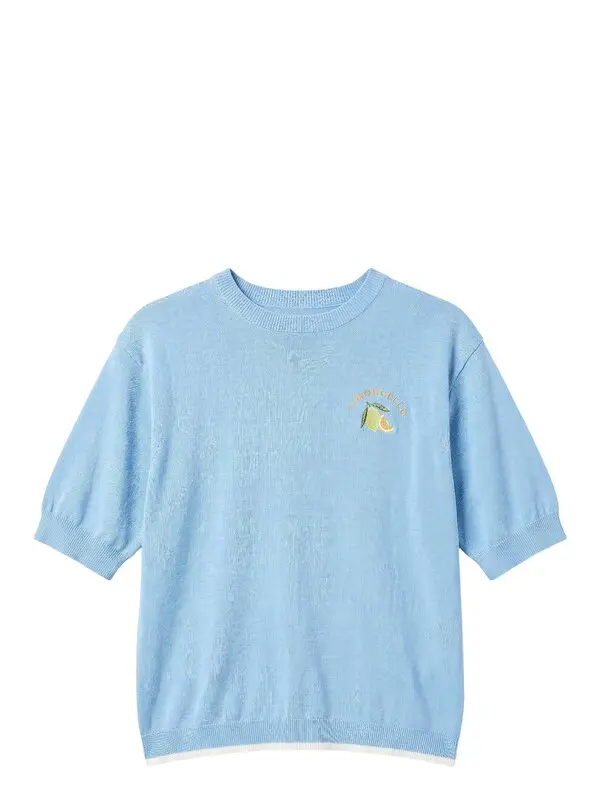 BRODIE CASHMERE Limoncello Embroidered Cotton Tee - Blue