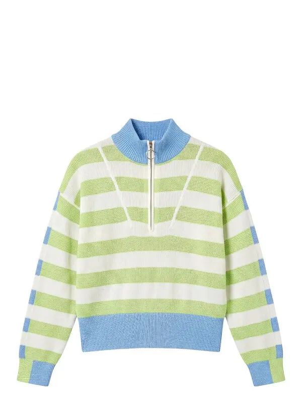 BRODIE CASHMERE Mesh Stripe Half Zip Knit - Green