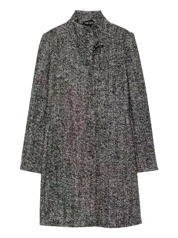 FAY Herringbone Pattern Funnel-neck Coat - Grey