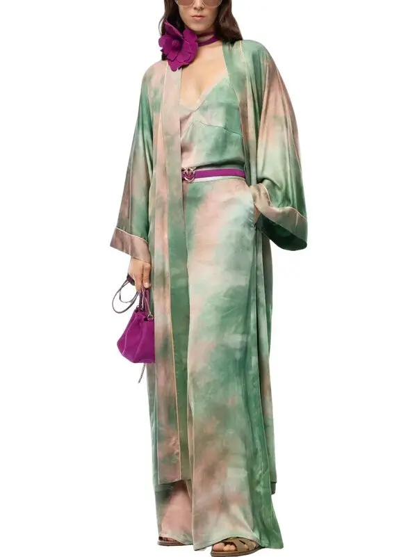 Pinko Long Gradient Satin Kimono - Green
